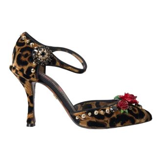 Dolce & Gabbana Femme, Chaussures, Brun, Taille: 37 1/2 EU Mary Janes Escarpins L&eacute;opard Floral Chaussures