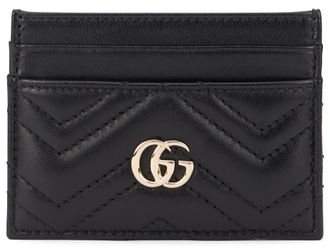 Gucci Womens Card Holder Gg Marmont Black Calf Leather Skin Wallets & Purses