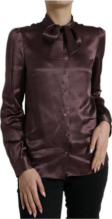 Dolce & Gabbana Femme, Blouses et Chemises, Brun, Taille: 38 FR Chemisier en Soie à Papillon Marron