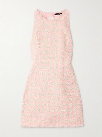 Balmain Minikleid Aus Kariertem Tweed Mit Fransen - Pink