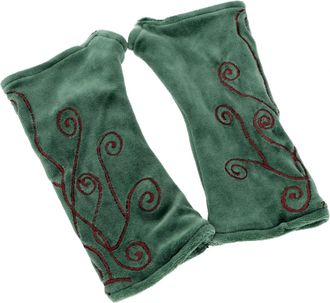 Guru Shop Bestickte Handstulpen aus Samt, Wendestulpen - Gr&uuml;n, Herren/Damen, Baumwolle