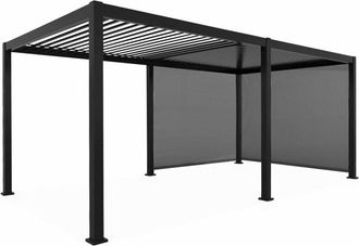 Sweeek Pergola Bioclimatique gris anthracite 300x600cm. aluminium &agrave; lames orientables + 2 stores 3m