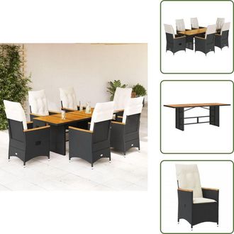 vidaXL 7-tlg. Garten-Essgruppe mit Kissen Schwarz Poly Rattan - Garten Essgruppe - Garten Essgruppen - Outdoor Essgruppe - Terrasse Essgruppe