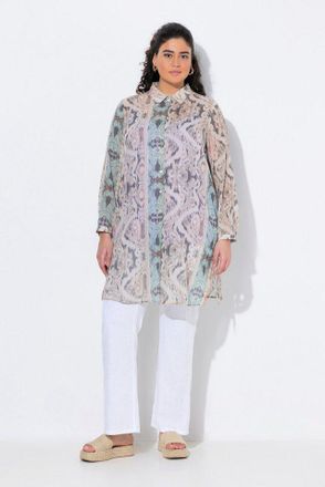 Ulla Popken Longbluse Longbluse Patchdruck A-Linie Hemdkragen Langarm