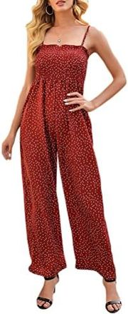 Minetom Femme Combinaison Élégante Sexy Débardeur Camisole Romper Pantalon Taille Haute à Pois Imprimé Fête Jumpsuit A Rouge XL
