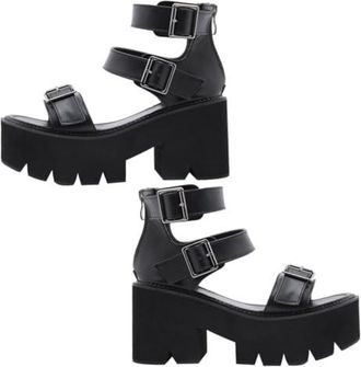 FOMIYES Sandales pour Femme &agrave; Talons Hauts Noirs Semelles &Eacute;paisses Compens&eacute;es Style Romain Ajour&eacute; Taille 40 Chaussures d&Eacute;t&eacute; &Eacute;l&eacute;gantes et Confortables pour Sor