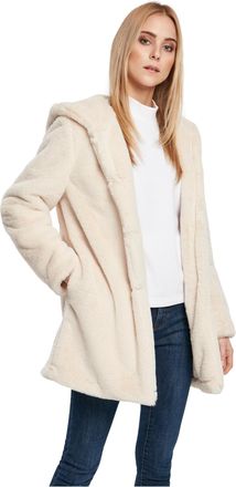 Urban Classics Ladies Hooded Teddy Coat aus Fake Kaninchenfell, Damen Mantel mit Kapuze und Seitentaschen, Offwhite, 4XL