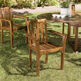 Macabane MAEVA - Ensemble de 2 fauteuils empilables en bois teck huil&eacute;