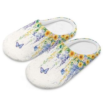 Coloranimal Pantoufles de spa pour femme - Pour chambre dh&ocirc;tes, maison - Bout ferm&eacute; - R&eacute;utilisable - Sandales dh&ocirc;tel, Tournesol Lavande Papillon, 38.5/39.5 EU