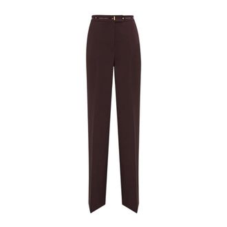 Elisabetta Franchi Femme, Pantalons, Brun, Taille: 42 FR Pantalon en cr&ecirc;pe l&eacute;ger avec ruban logo