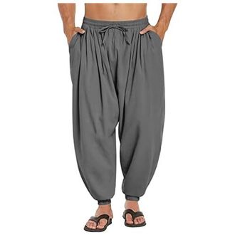 Generic Pantalon de yoga en lin pour homme, taille élastique, cordon de serrage, coupe ample, pantalon fuselé décontracté 2026, gris foncé, XXL