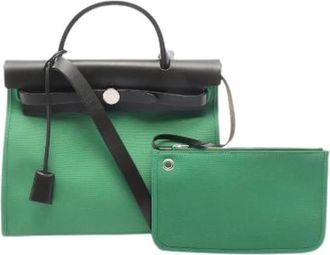 Herm&egrave;s Pre-owned Sac Bandouli&egrave;re Herbag Zip PM Toile Officier Hunter 2way - Femme - Pre-owned - Vert - Taille: ONE Size