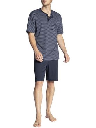 CALIDA Relax Streamline Pyjama Court à Boutons Homme, 100% Coton, Pantalon avec élastique recouvert de Tissu