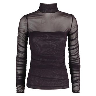 Federica Tosi Femme, Tops, Violet, Taille: 38 FR Pull en Tulle Marron avec Col Haut