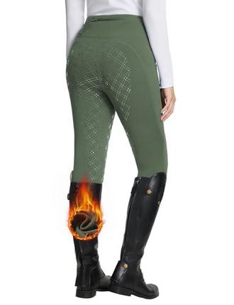 Baleaf Pantalon d&eacute;quitation Thermique pour Femme avec Doublure en Polaire et Poches arri&egrave;re Vert Profonde XS
