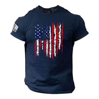 Generic T-shirt d&eacute;t&eacute; pour homme - Logo du drapeau am&eacute;ricain - T-shirt d&eacute;contract&eacute; &agrave; manches courtes imprim&eacute; - Grandes tailles, bleu marine, 4XL