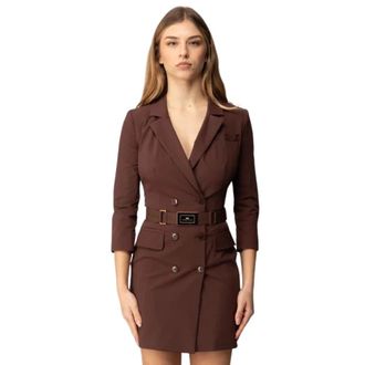 Elisabetta Franchi Femme, Robes, Brun, Taille: 42 FR Robe en tissu bi-&eacute;lastique technique avec ceinture