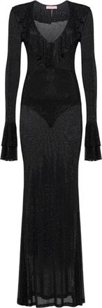 twentyfour Femme, Robes, Noir, Taille: 44 FR Abito micro strass Manica doppia balza Scollo profondo ruches