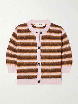 Marni Cardigan En Laine &Agrave; Finitions En Mohair M&eacute;lang&eacute; Et &Agrave; Rayures - Rose