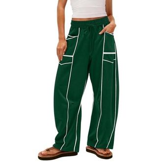 Generic Pantalon tonneau, pantalon de surv&ecirc;tement ample avec cordon de serrage pour l&eacute;t&eacute;, pantalon de plage d&eacute;contract&eacute;, vert fonc&eacute;, XXL