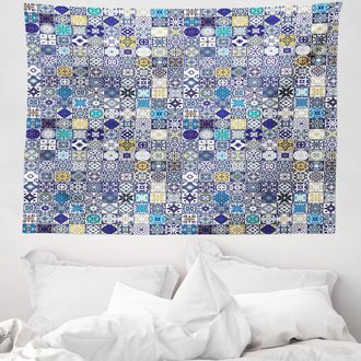 Abakuhaus marokkanisch Wandteppich, Mittelmeer-Weinlese aus Weiches Mikrofaser Stoff Waschbar ohne Verblassen Digitaldruck, 150 x 110 cm, Blau Weiß