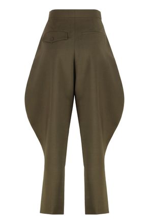 Fendi Womens Palazzo Trousers Wool Mohair Olive Cropped