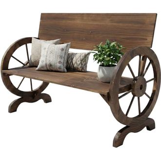 Relaxdays H x L x P : 80 x 114 x 58 cm, 2 places, banc en bois avec dossier, accoudoirs roue, marron