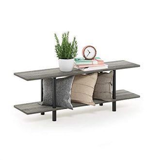 Furinno Turn-N-Tube Tablette Large Polyvalente &agrave; 2 Niveaux, Ch&ecirc;ne Fran&ccedil;ais Gris/Noir, One Size