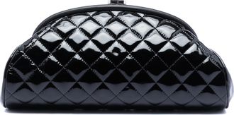 Chanel Black CC Quilted Patent Kiss Lock Clutch