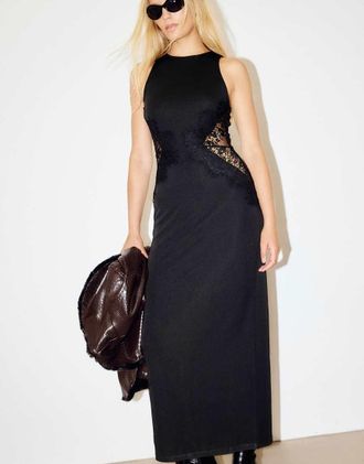 NA-KD Maxikleid mit Spitzeneinsatz in Schwarz