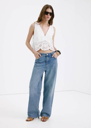 Mango Top brod&eacute; ajour&eacute; blanc - Femme - XS - MANGO