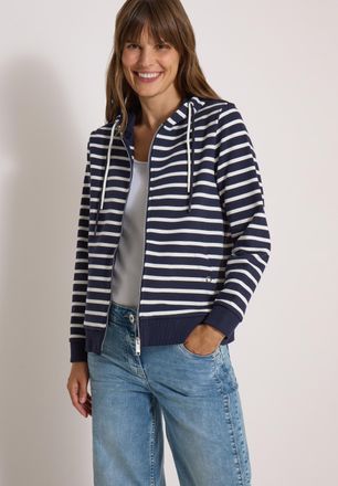 Cecil Langarmshirt CECIL, Damen, Gr. XXL (46), blau (urban dunkelblau), Web, 100% Baumwolle, gestreift, normal normal, ohne Ausschnitt, B&uuml;ndchen, Shirts Lan