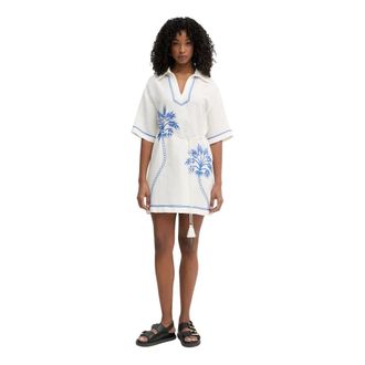 Twinset Robe chemise courte en lin m&eacute;lang&eacute; - Femme - Robes - Beige - Taille: 38 FR