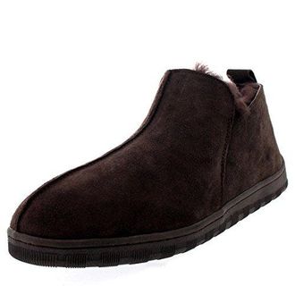Polar r Hommes Australien Peau De Mouton Authentique Fourrure Boot Semelle en Caoutchouc Chaussons - Marron - UK9/EU43 - YC0458