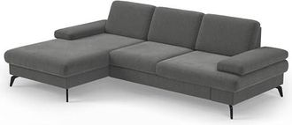 Cavadore Cavadore Ecksofa Moritz / Eckcouch mit Longchair, Sitztiefenverstellung und mattschwarzen Metallfüßen / 171 x 82 x 275 / Flachgewebe, Grau