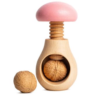 Creative Home Nussknacker Holz | Pilzförmig | 10 x 6 cm | Rosa | Natürliches Buchenholz | mit Schraubmechanismus | Schraubgewinde | Massiv & Nützlich Nussknack Pilz