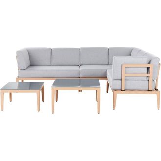 Beliani Beliani - Salon de Jardin 6 Places Canap&eacute; et 2 Tables Basses Polyester Gris Clair Rima iii