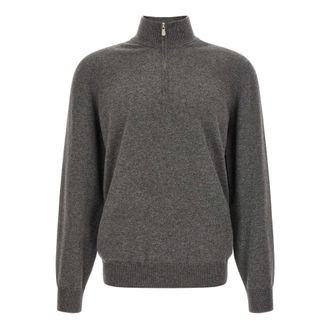 Brunello Cucinelli Homme, Pulls, Gris, Taille: XL Pull en cachemire &agrave; col montant zipp&eacute;