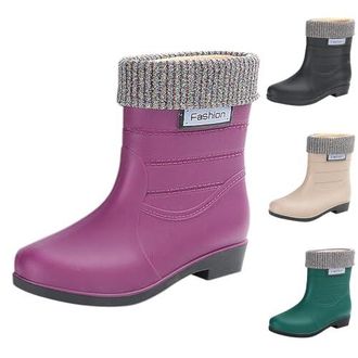Generic Bottes de pluie en peluche pour femme, bottes mi-mollet dhiver chaudes et confortables &agrave; enfiler pour femme, bottes de pluie imperm&eacute;ables antid&eacute;rapant