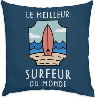 Fabulous Kissen aus blauem Samt - Der beste Surfer der Welt, Surfen, Urlaub, Strand, Sport, 40 x 40 cm, samtige Haptik, Bezug und Kissen enthalten