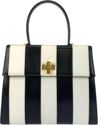 Celine Pre-owned Sac &agrave; main vintage en cuir &agrave; fermoir tourniquet et rayures - Femme - Pre-owned - Blanc - Taille: ONE Size