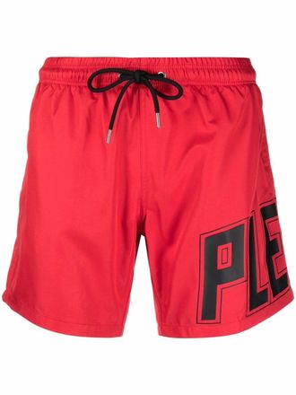 Philipp Plein Badeshorts mit Logo-Print - Rot