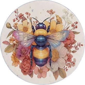 Generic Home Tapis Rond Life Tapis de Jeu, 100 cm (Round) pour la Chambre, Convient aux Enfants Abeilles Fleurs Vintage Facile dentretien, r&eacute;sistant Couleur