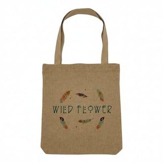 Fabulous Sac Shopping Tote Bag Aspect Lin - Wild Flower Nature Bohemian - Sac de Courses Toile Epaisse 360g Beige Naturel Cabas Port&eacute; Epaule Solide Imprim&eacute; en 