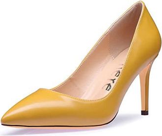 Castamere Escarpins Femme Bout Ferm&eacute; Aiguille Talon 8.5CM Heels Jaune PU Escarpin EU 39