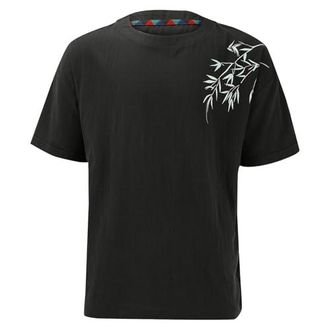 Generic Chemise d&eacute;t&eacute; en coton et lin pour homme - T-shirt &agrave; manches courtes en coton - Style chinois ample &agrave; demi-manches - Respirant, Noir, 3XL