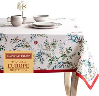 Maison d'Hermine Holly Time Nappe 100% Coton pour Cuisine d&icirc;ner Dessus de Table d&eacute;coration de f&ecirc;te Mariage, f&ecirc;te m&egrave;res, Thanksgiving/No&euml;l (Rectangle, 160cm x 220cm)