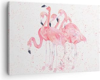 Arttor Bilder auf Leinwand Flamingo Vogel Wasser Leinwandbild 70x50cm Wandbilder Dekoration Wohnzimmer Schlafzimmer K&uuml;che Deko Klein Wanddeko Bild Wand Kunst