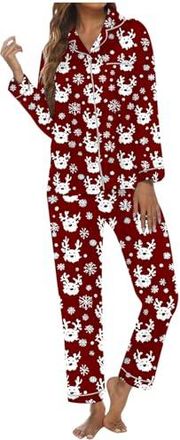 Generic Ensemble de v&ecirc;tements de nuit &agrave; manches longues avec poche boutonn&eacute;e pour femme, bordeaux, XXL