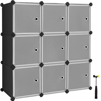 Songmics Meuble de Rangement Modulable, 9 Cubes, &Eacute;tag&egrave;re en Plastique, avec Portes, pour V&ecirc;tements, Chaussures, Livres, Assemblage Facile, Noir LPC116HS